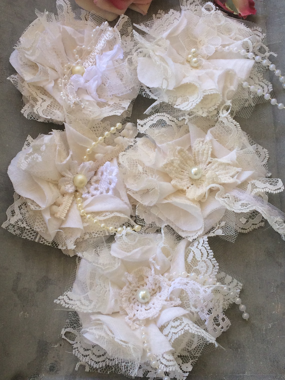 Ivory White Lace Wedding Flowers Linen and Lace Flowers | Etsy