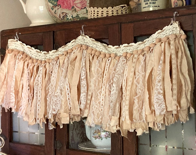 Tea Stained Rag Garland, Farmhouse Garland, Shabby Victorian Rag ...