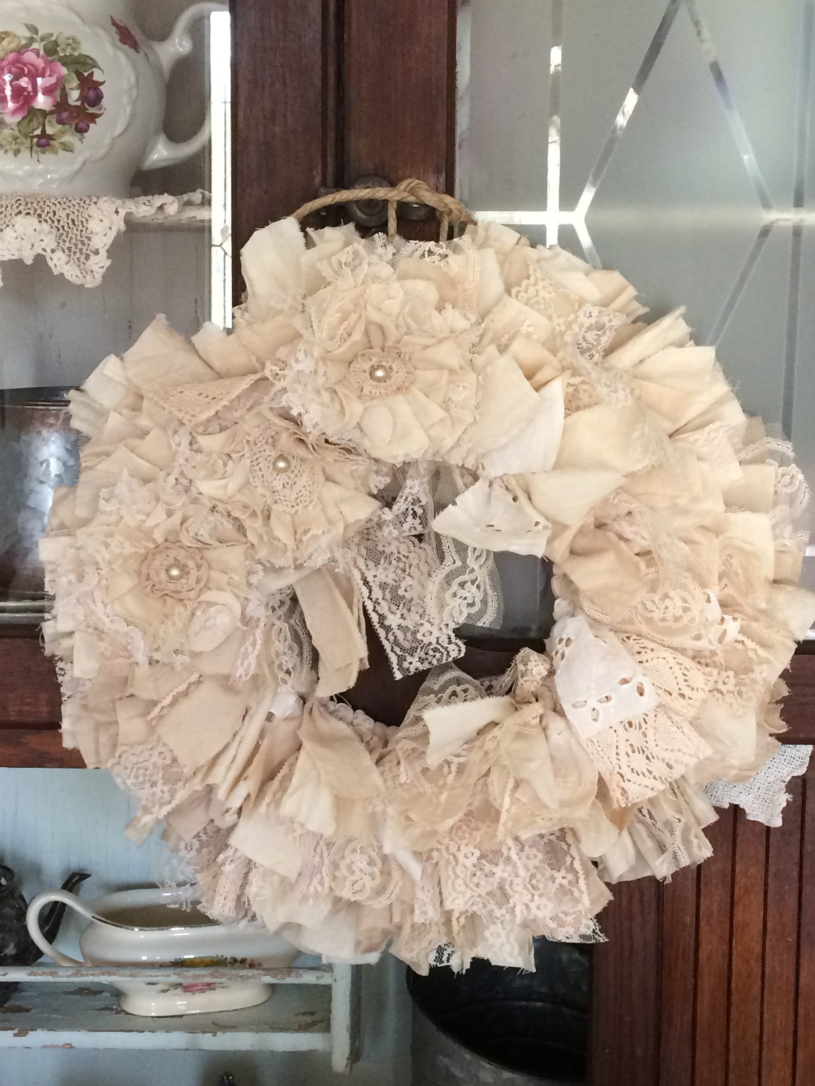 Tea Stained Rag Wreath Rag Wreath Farmhouse Wreath Flower | Etsy