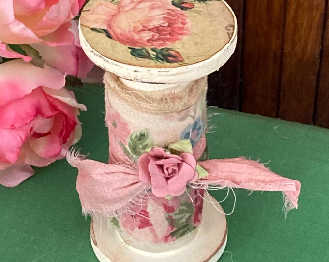 Decorated Spools, Sewing Spool, Shabby Romantic Spool, Sewing Room ...