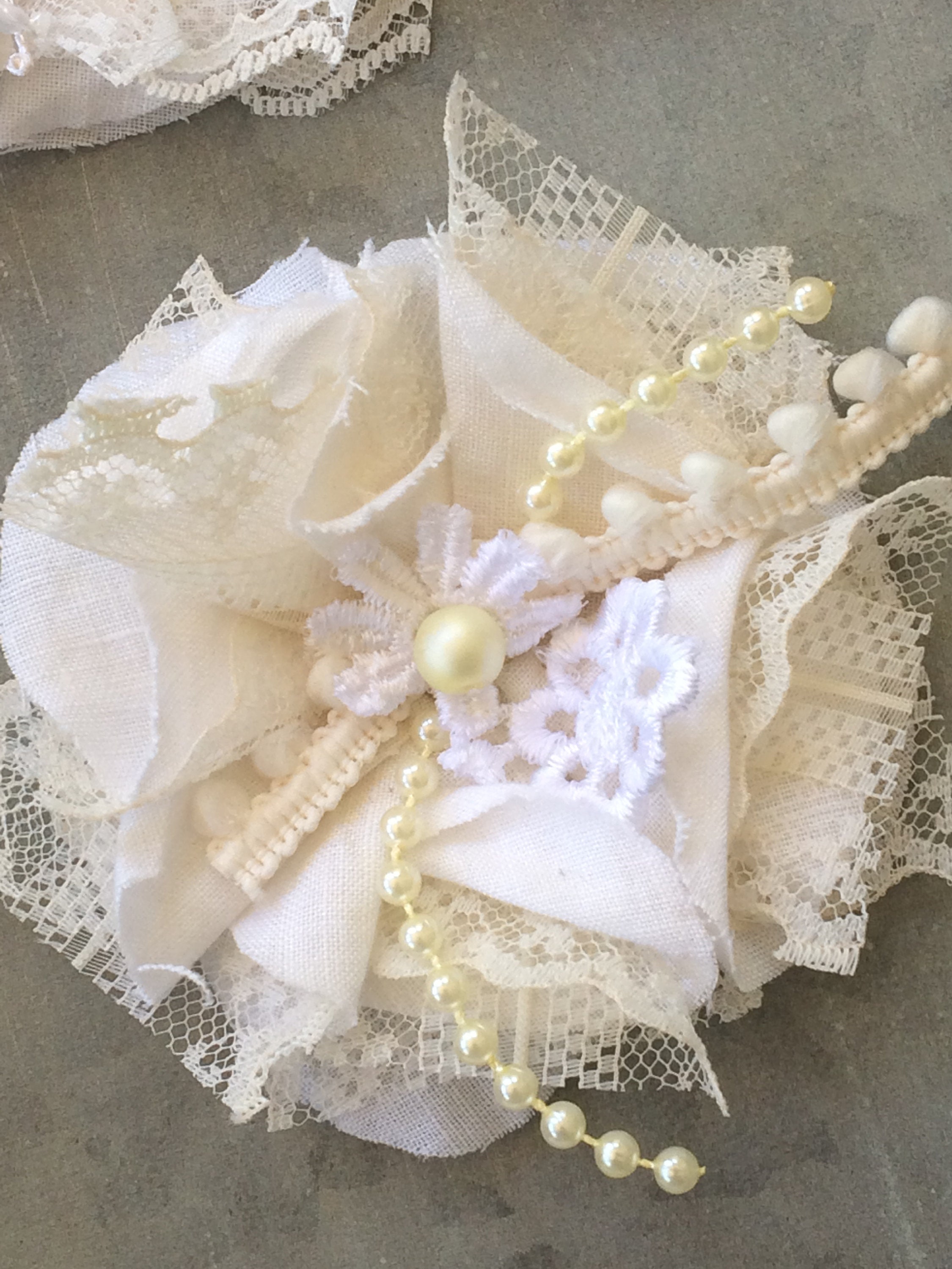 Ivory White Lace Wedding Flowers Linen and Lace Flowers | Etsy