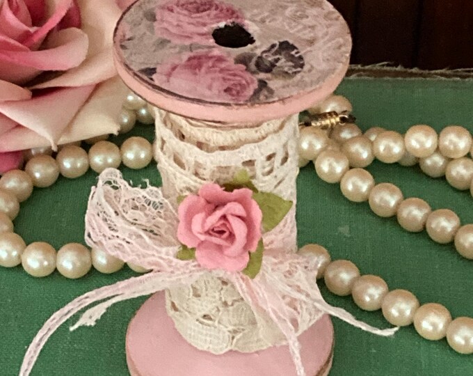 Sewing Spool With Lace, Wooden Spool, Journal Lace, Sewing Room Decor ...