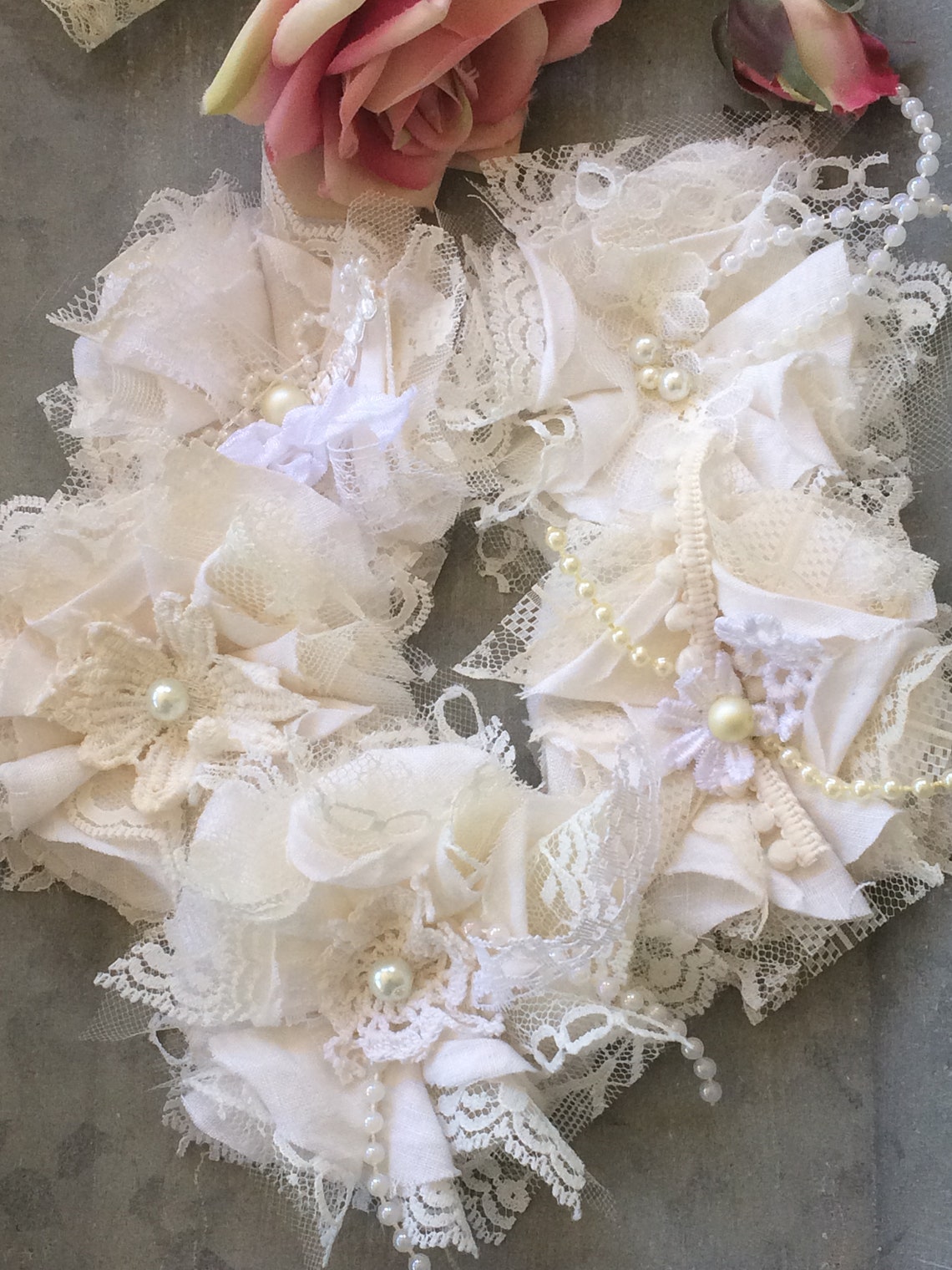 Ivory White Lace Wedding Flowers Linen and Lace Flowers | Etsy