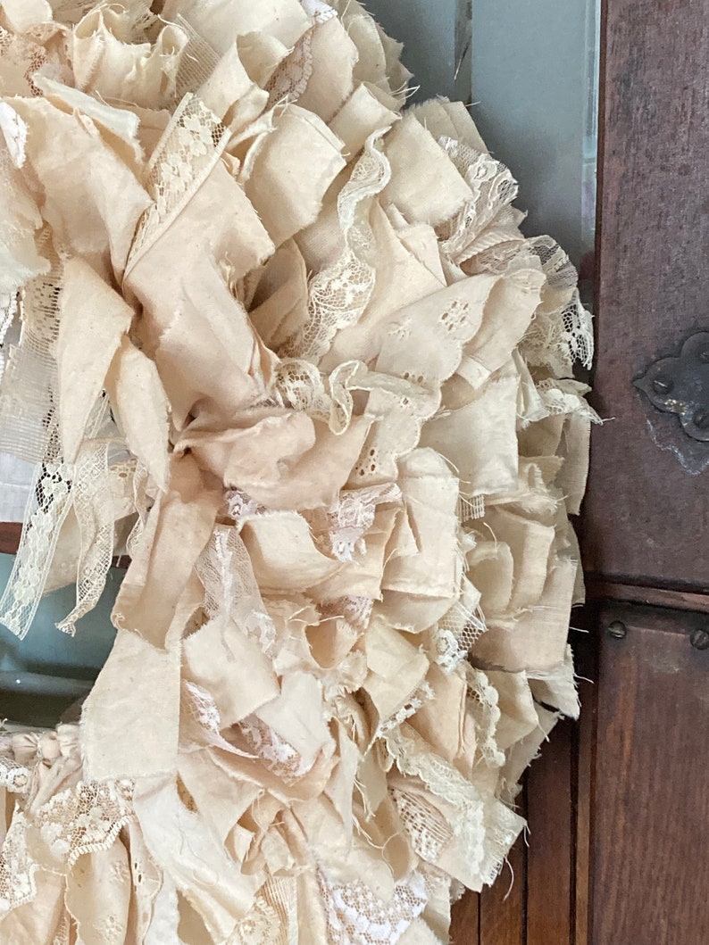 Tea Stained Rag Wreath With Flower Rag Wreath Farmhouse - Etsy