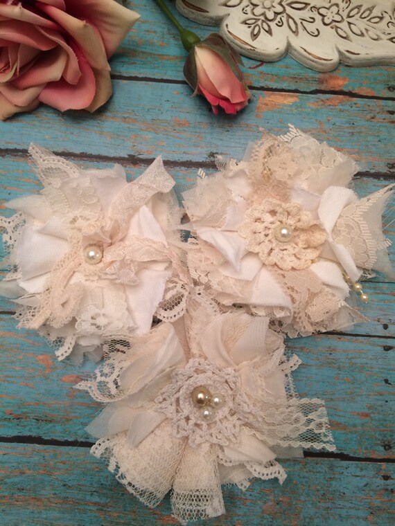 Ivory Cream Linen and Lace Flowers Wedding Cake Flowers | Etsy