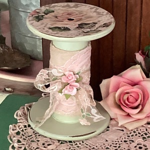 Large Vintage Spool, Sewing Spool, Painted, Decoupaged Spool, Spool ...