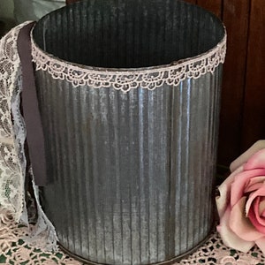Shabby Romantic Galvanized Can, Decoupaged Tin Can, Victorian Decor ...