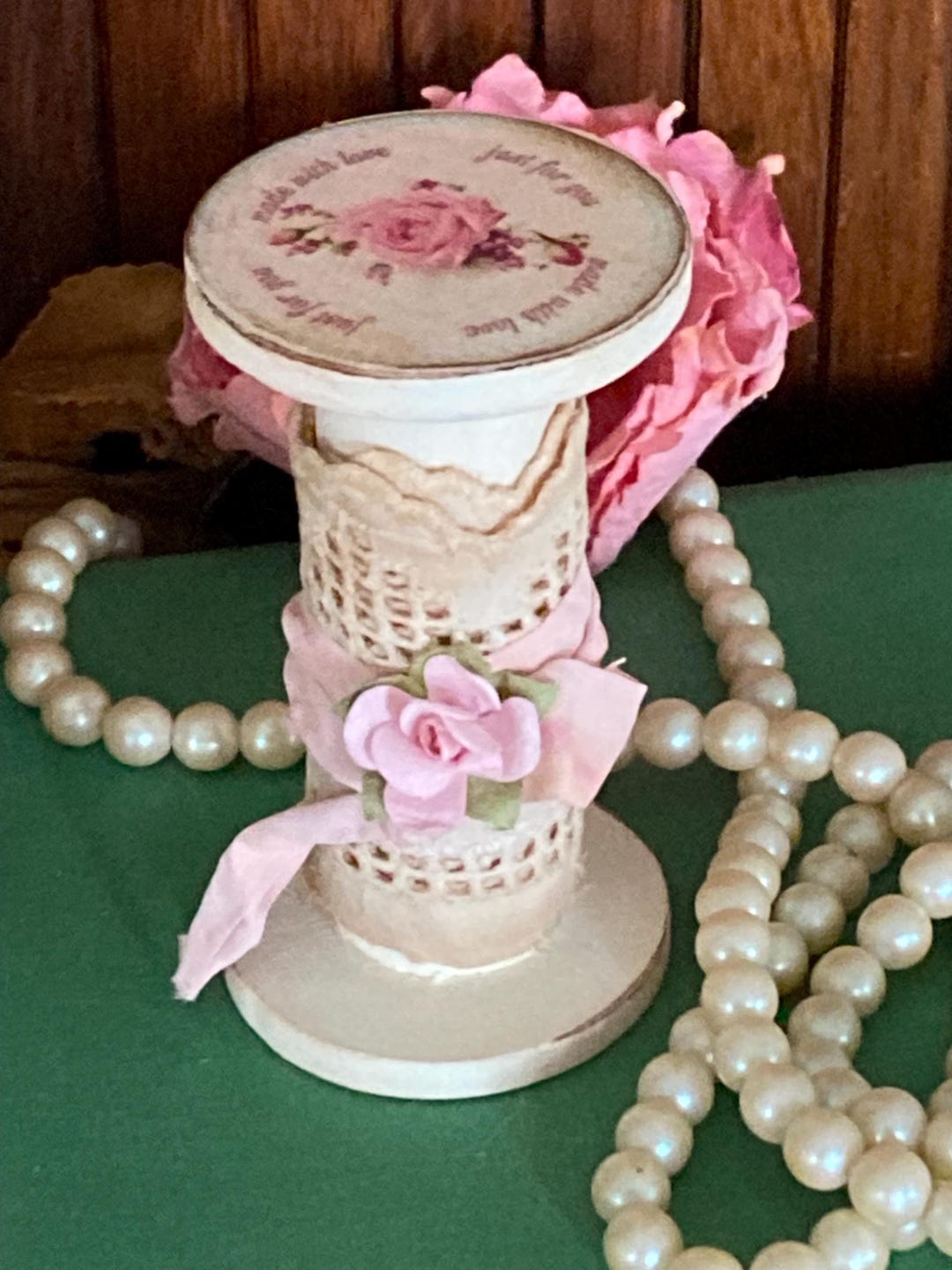 Shabby Romantic Vintage Spool, Sewing Room Decor, Wooden Spool ...
