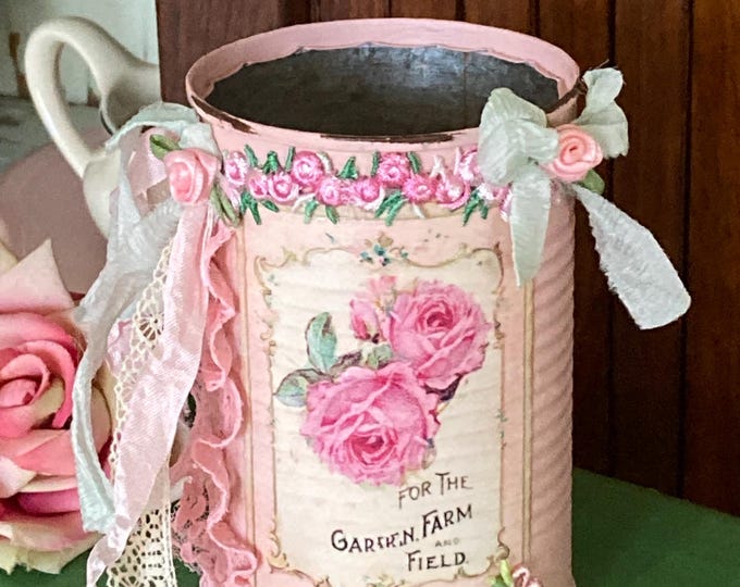 Tin Can With Roses, Embellished Tin Can, Romantic Rose Decor ...