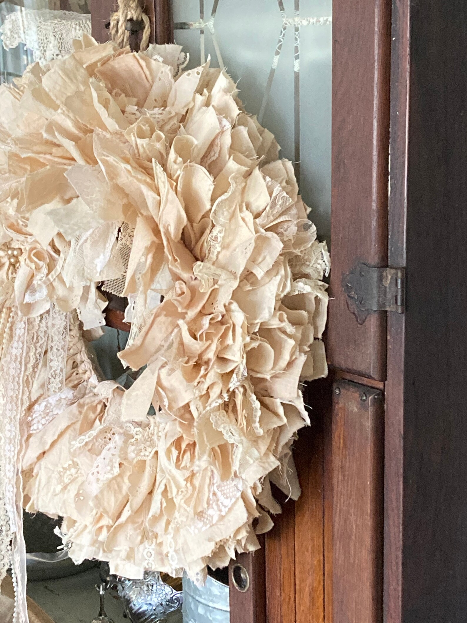 Tea Stained Rag Wreath With Flower Rag Wreath Farmhouse - Etsy