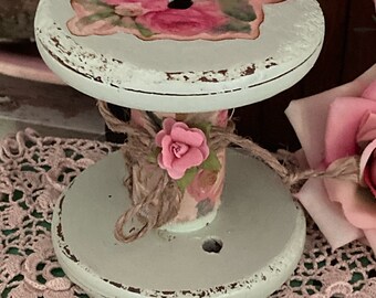 Shabby Romantic Vintage Spool With Lace, Vintage Wood Spool ...