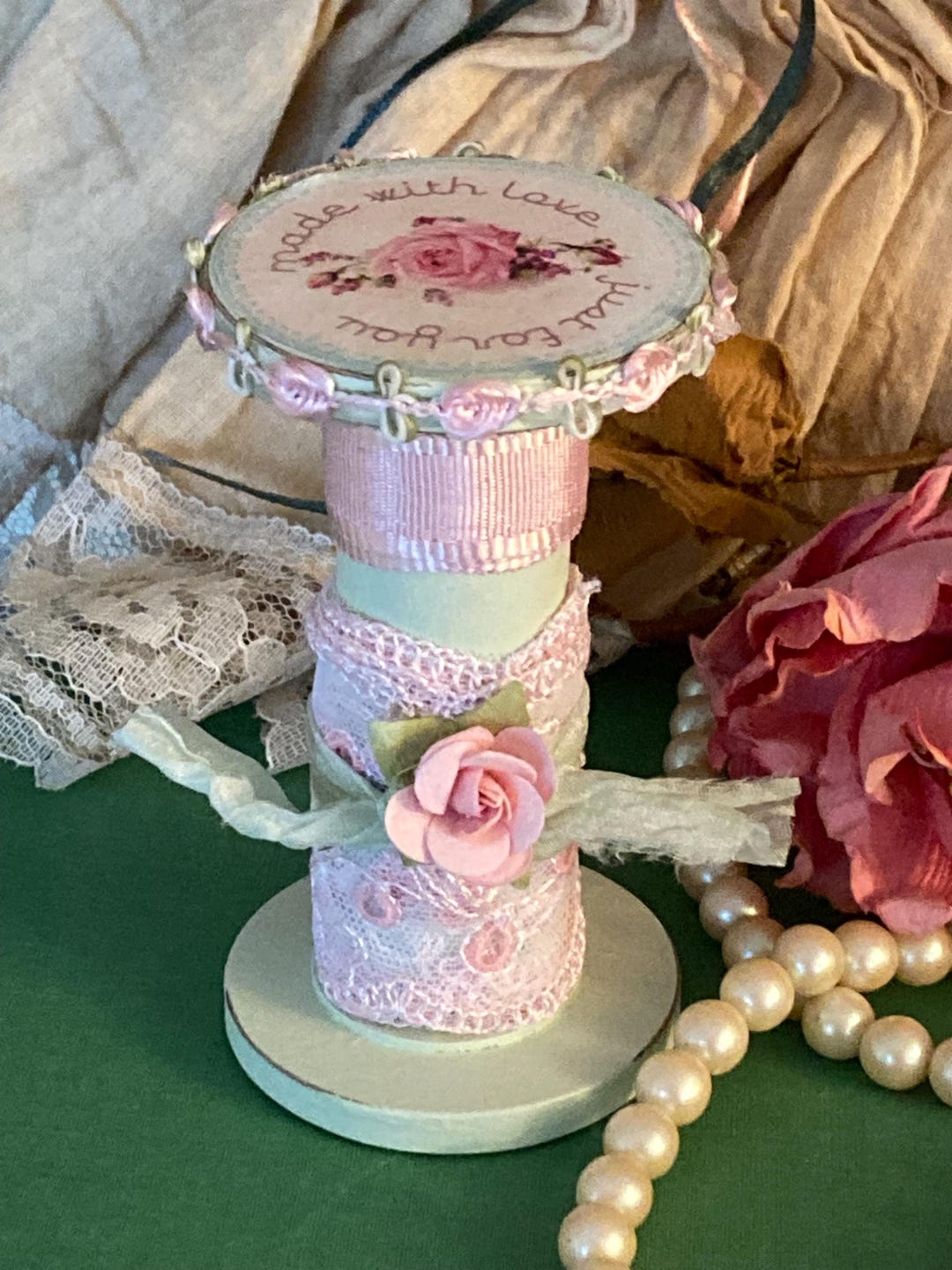Shabby Romantic Vintage Spool, Sewing Room Decor, Shabby Chic Spool ...