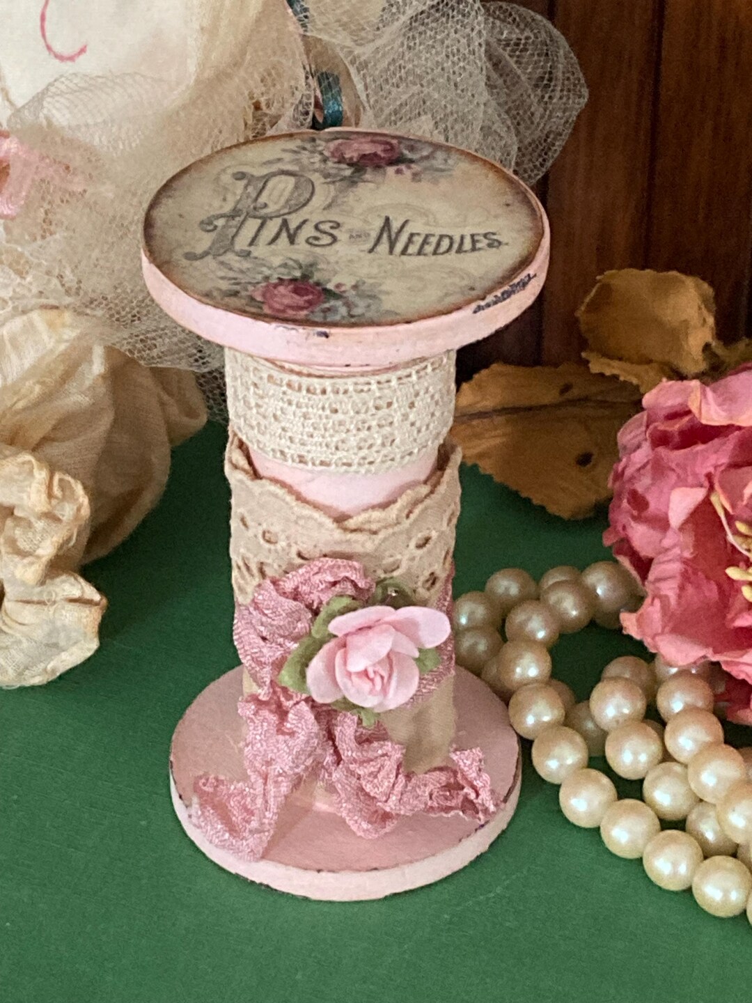 Shabby Romantic Vintage Spool, Sewing Room Decor, Wooden Spool ...