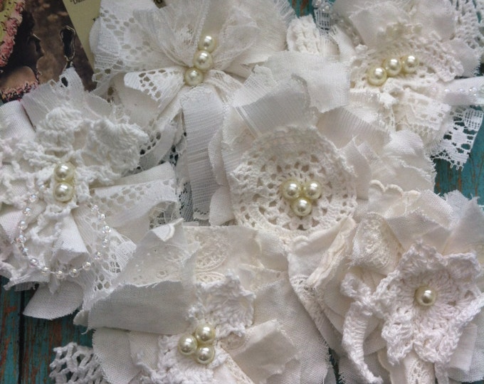 White Linen and Lace Flowers, White Bridal Flowers, Wedding Decorations ...