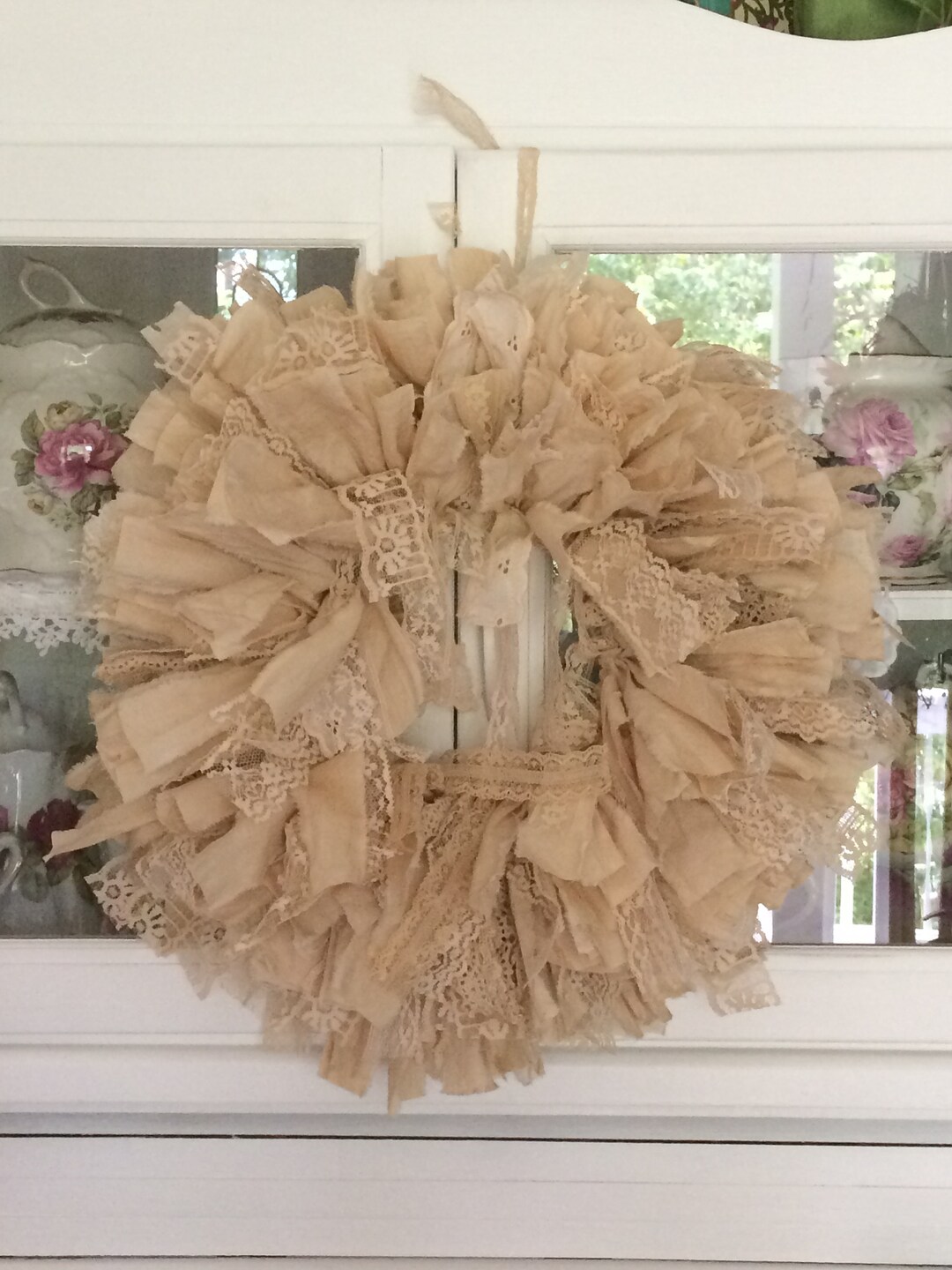 Tea Stained Rag Wreath, Rag Wreath, Shabby Wreath, Farmhouse Wreath ...