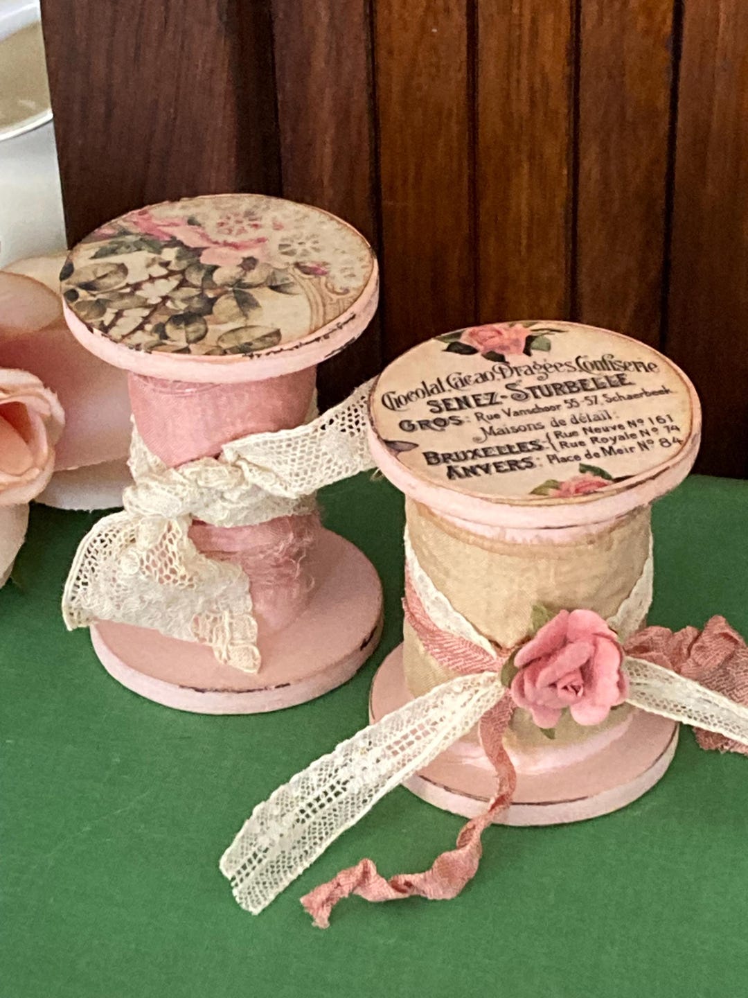 Sewing Spools With Lace, Shabby Romantic Spools, Sewing Room Decor ...