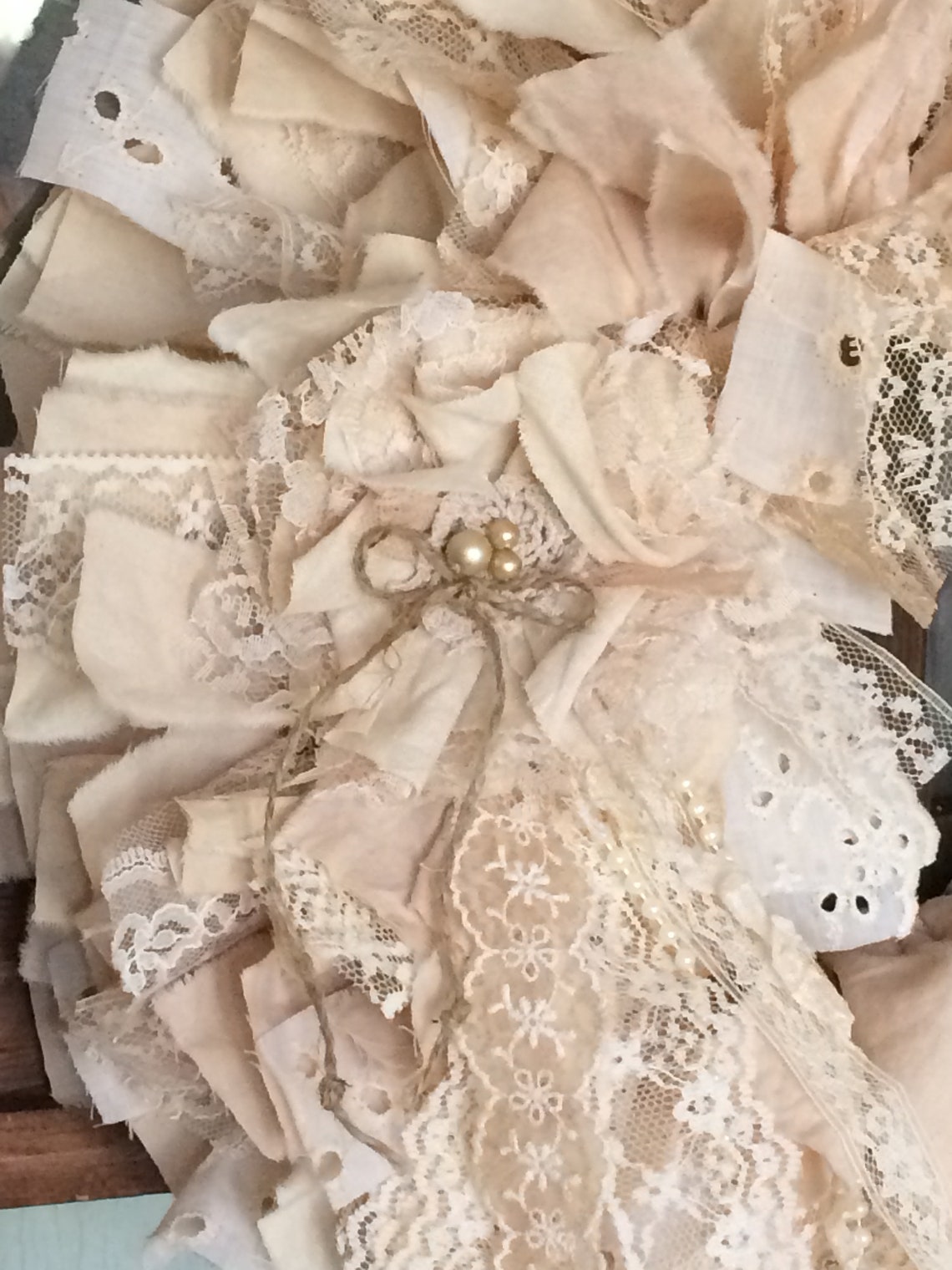 Tea Stained Rag Wreath with Flower Rag Wreath Farmhouse | Etsy