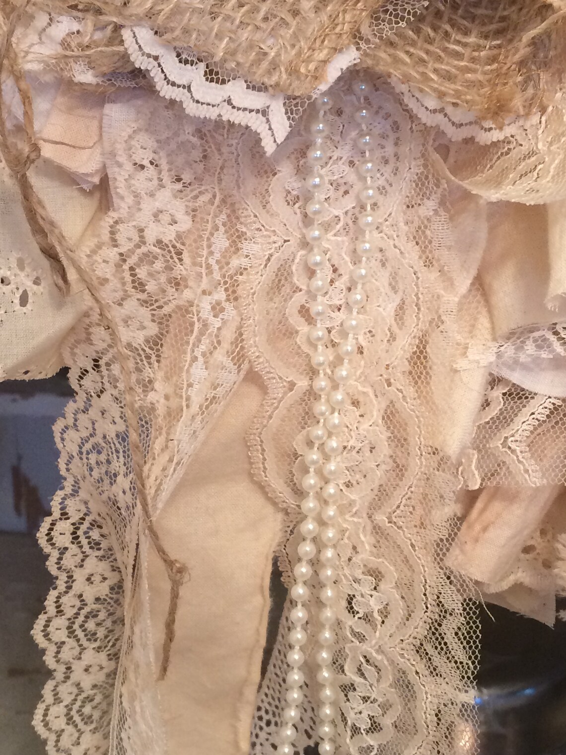 Tea Stained Rag Wreath With Burlap Flower Burlap Rag Wreath | Etsy
