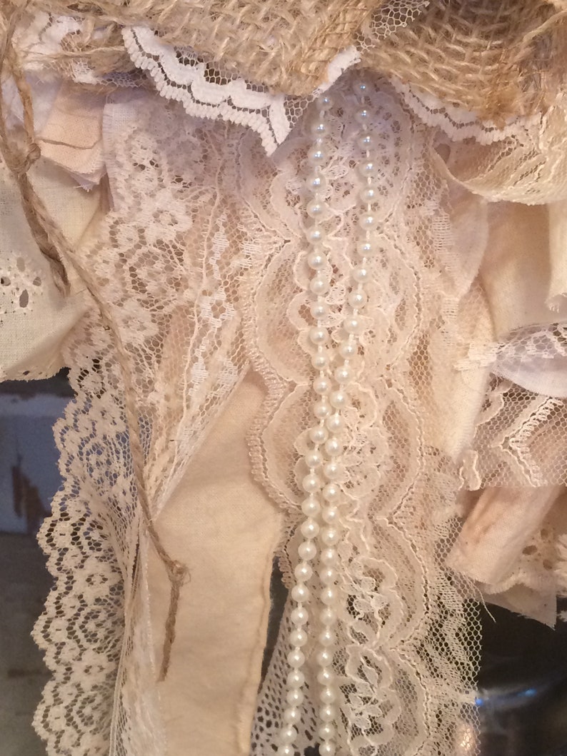 Tea Stained Rag Wreath With Burlap Flower Burlap Rag Wreath - Etsy