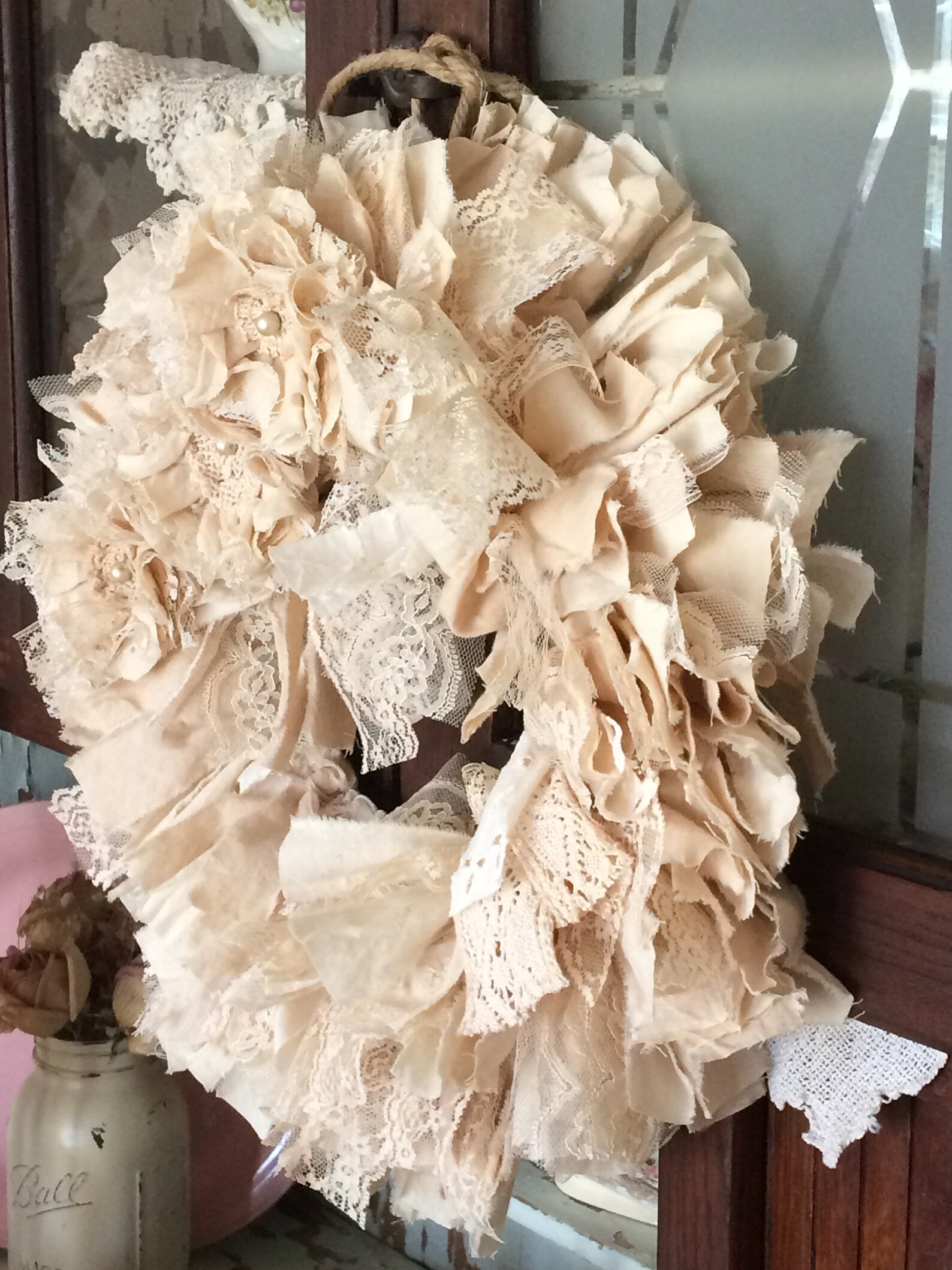 Tea Stained Rag Wreath Rag Wreath Farmhouse Wreath Flower | Etsy