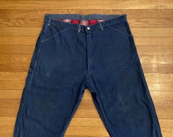 1950s Vintage Mens Cotton Plaid Flannel Lined Denim Jeans 36 1950s Vintage Mens Cotton Plaid Flannel Lined Denim Jeans 36