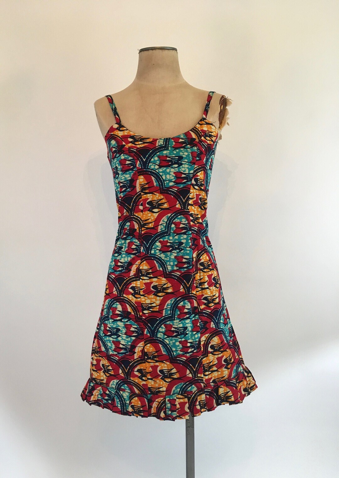 Vintage Batik Sundress/vintage Cotton Sundress With Hem Ruffle/ethnic ...