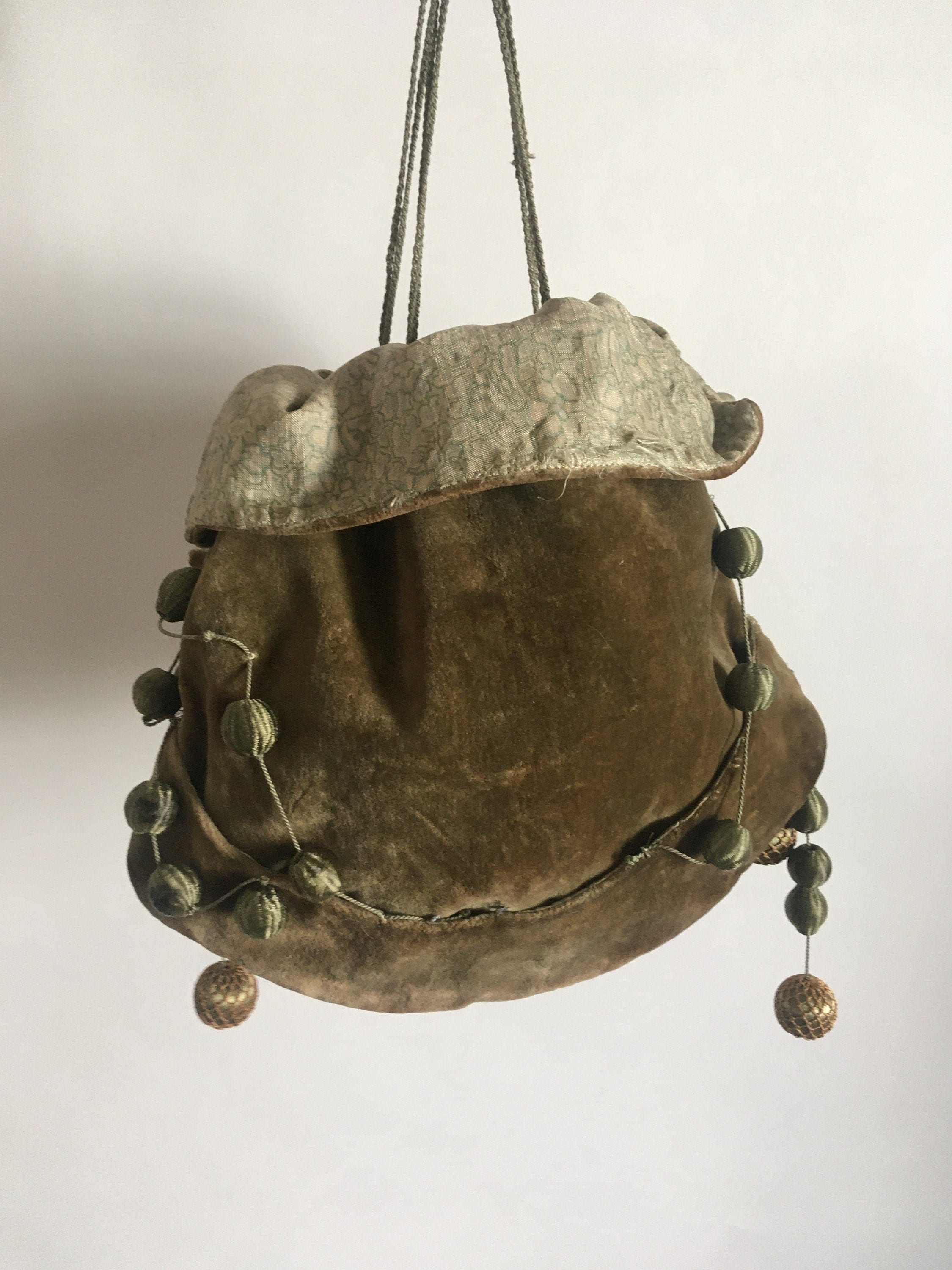 Regency Reticule Purse/green Velvet, Silk With Satin Roundels/antique ...