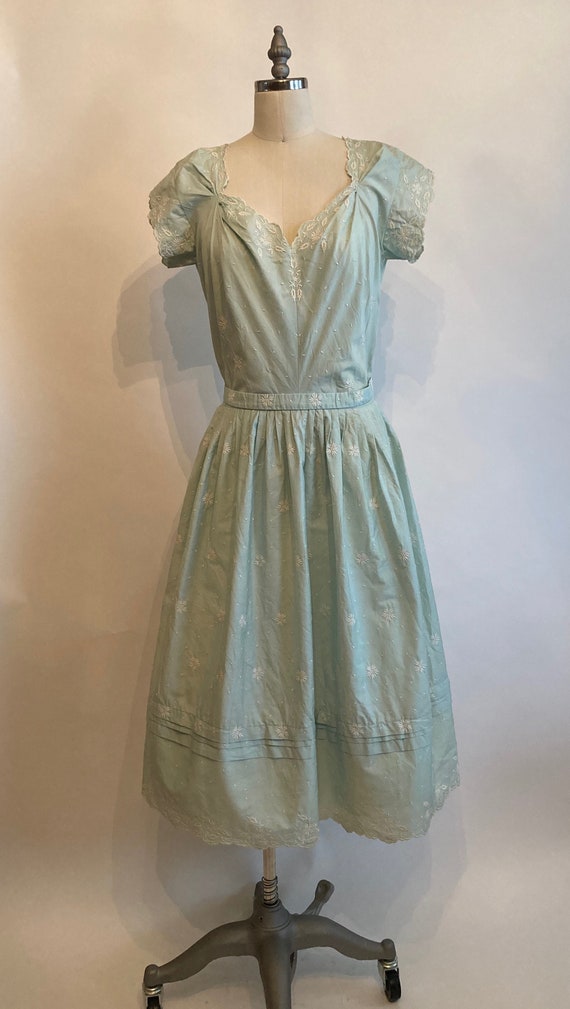 1950s Rare Clare Potter Light Mint Green & White Cott… - Gem