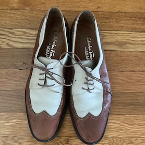 1980s Salvatore Ferragamo Two Tone Wing Tip Oxford Shoes/labeled a Size ...