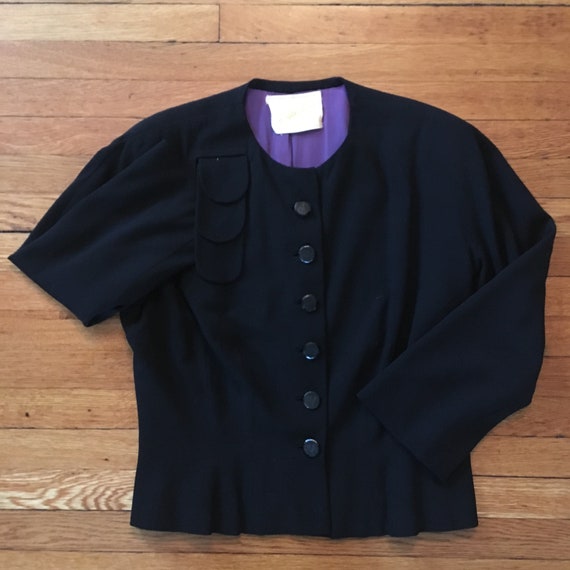 1940's Saks Fifth Avenue Black Rayon Crepe Jacket/Bla… - Gem