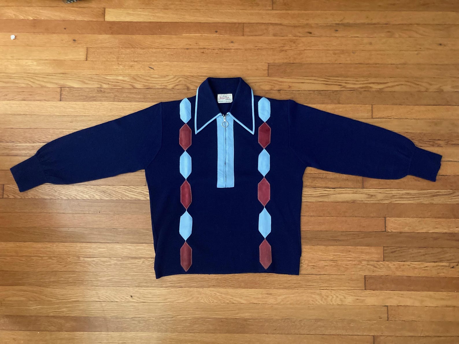 1950s Mens Leather and Wool Italian Knit Long Sleeve Ripley Kingcraft ...
