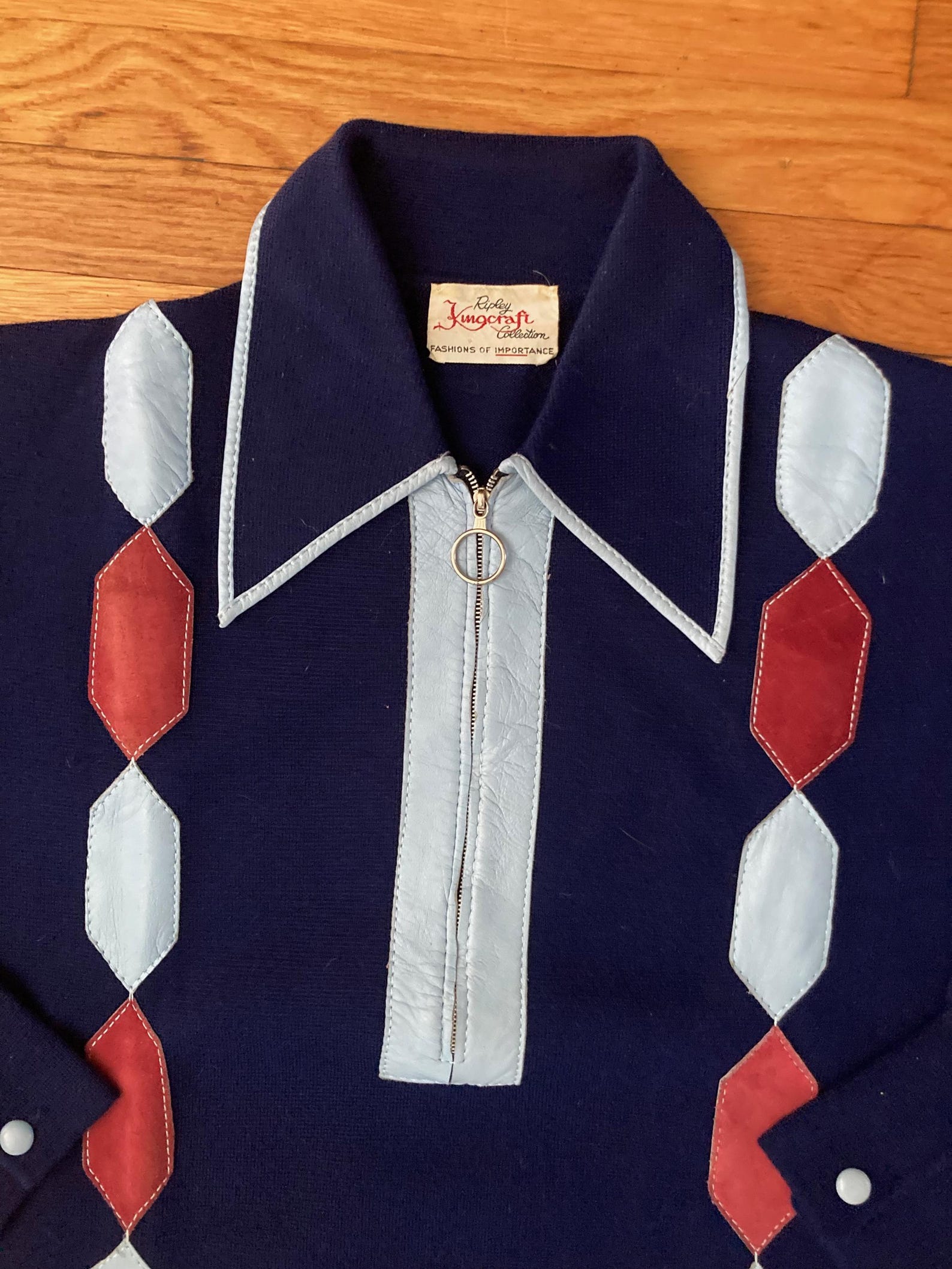 1950s Mens Leather and Wool Italian Knit Long Sleeve Ripley Kingcraft ...