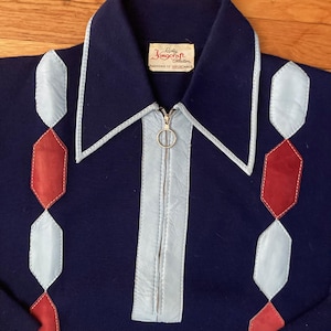 1950s Mens Leather and Wool Italian Knit Long Sleeve Ripley Kingcraft ...