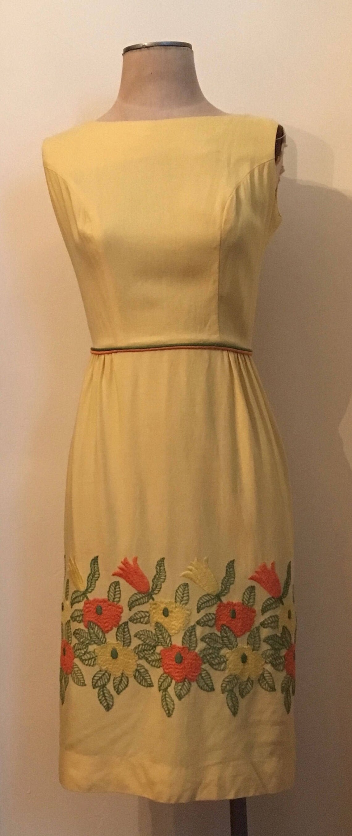 Vintage 60s Sleeveless Daffodil Yellow Fitted Day Dress With ...