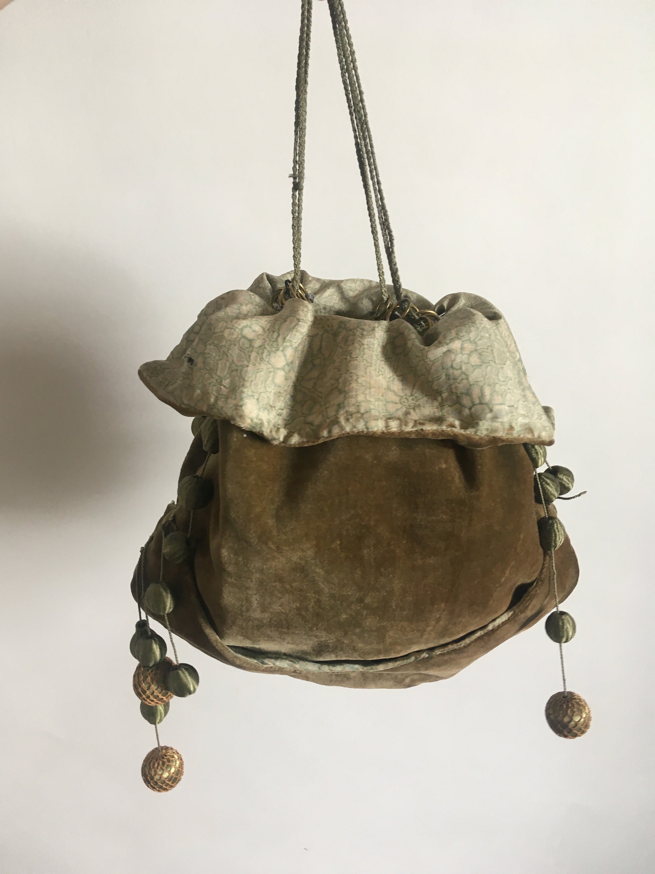 Regency Reticule Purse/green Velvet, Silk With Satin Roundels/antique ...
