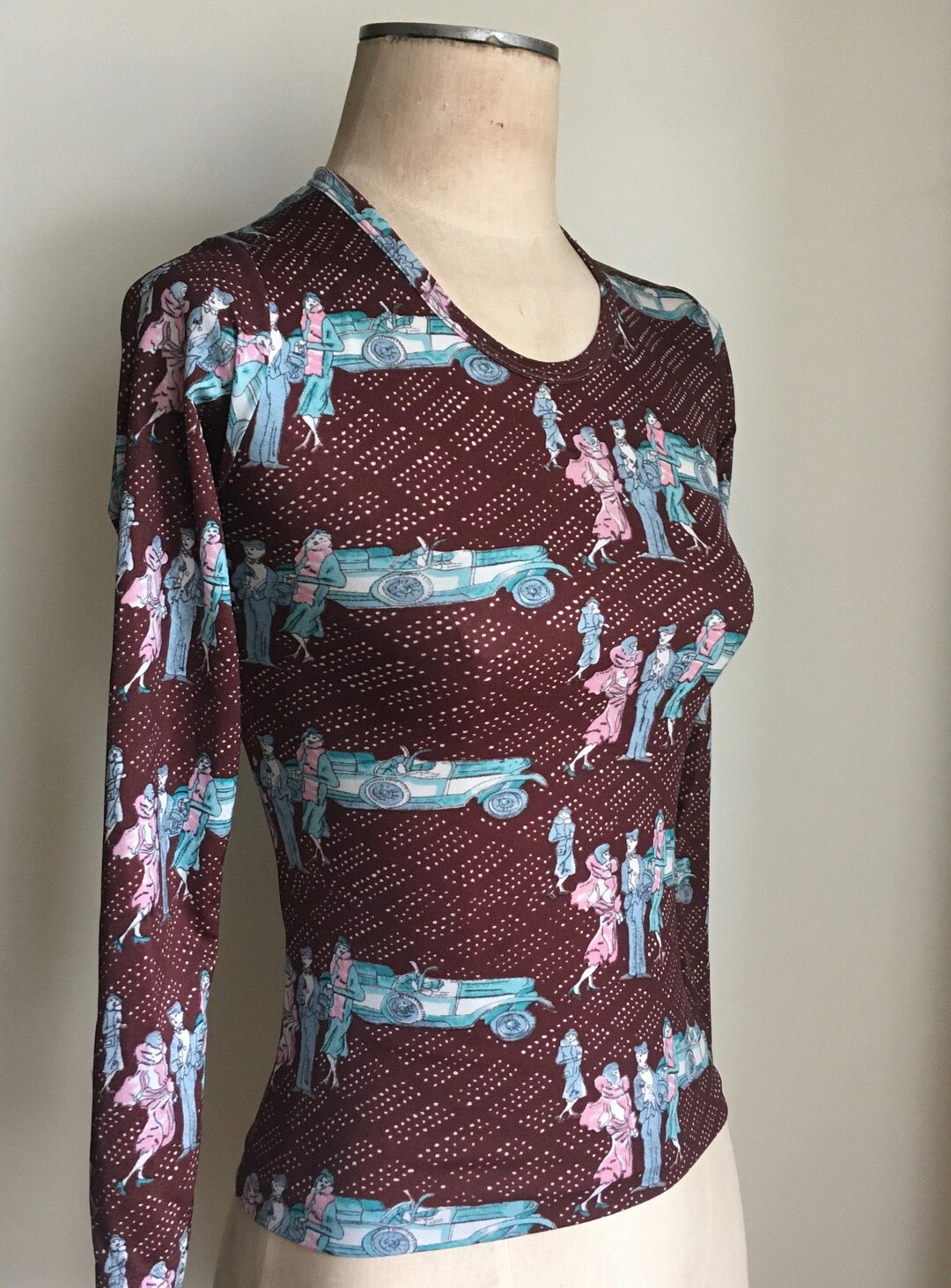 Vintage 70s 'great Gatsby' Novelty Print Huckapoo Style Crew Neck Shirt ...