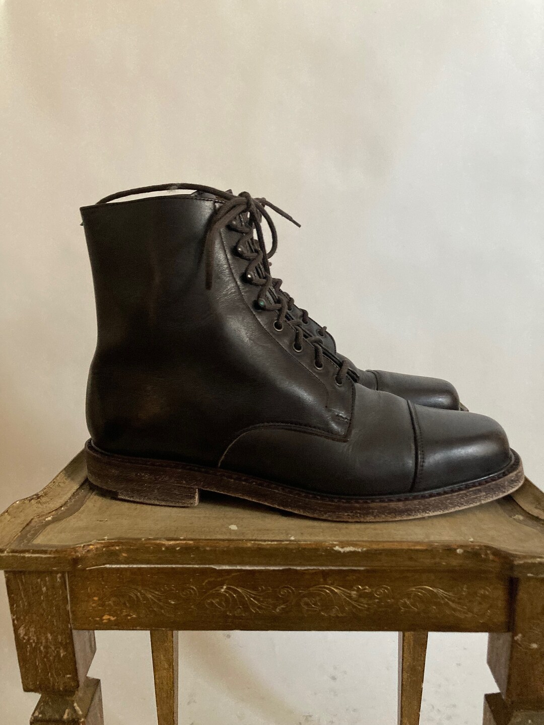 1990s Paraboots Cap Toe Mens Dark Brown Leather Lace up Boots France ...