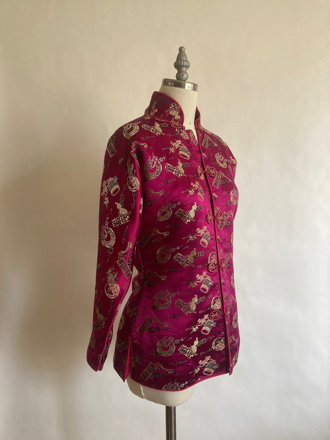Vintage Fuchsia Silk Brocade Qipao/cheongsam Fitted Jacket Lined in ...