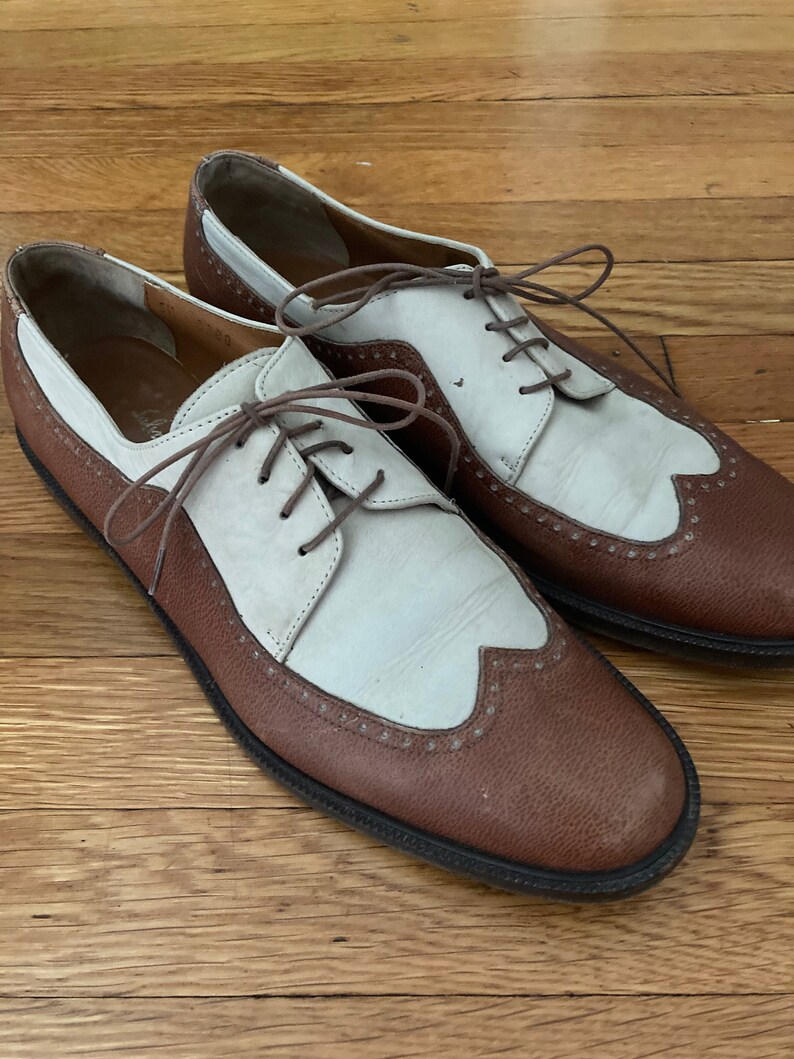 1980s Vintage Salvatore Ferragamo Two Tone Wing Tip Oxford Shoes ...