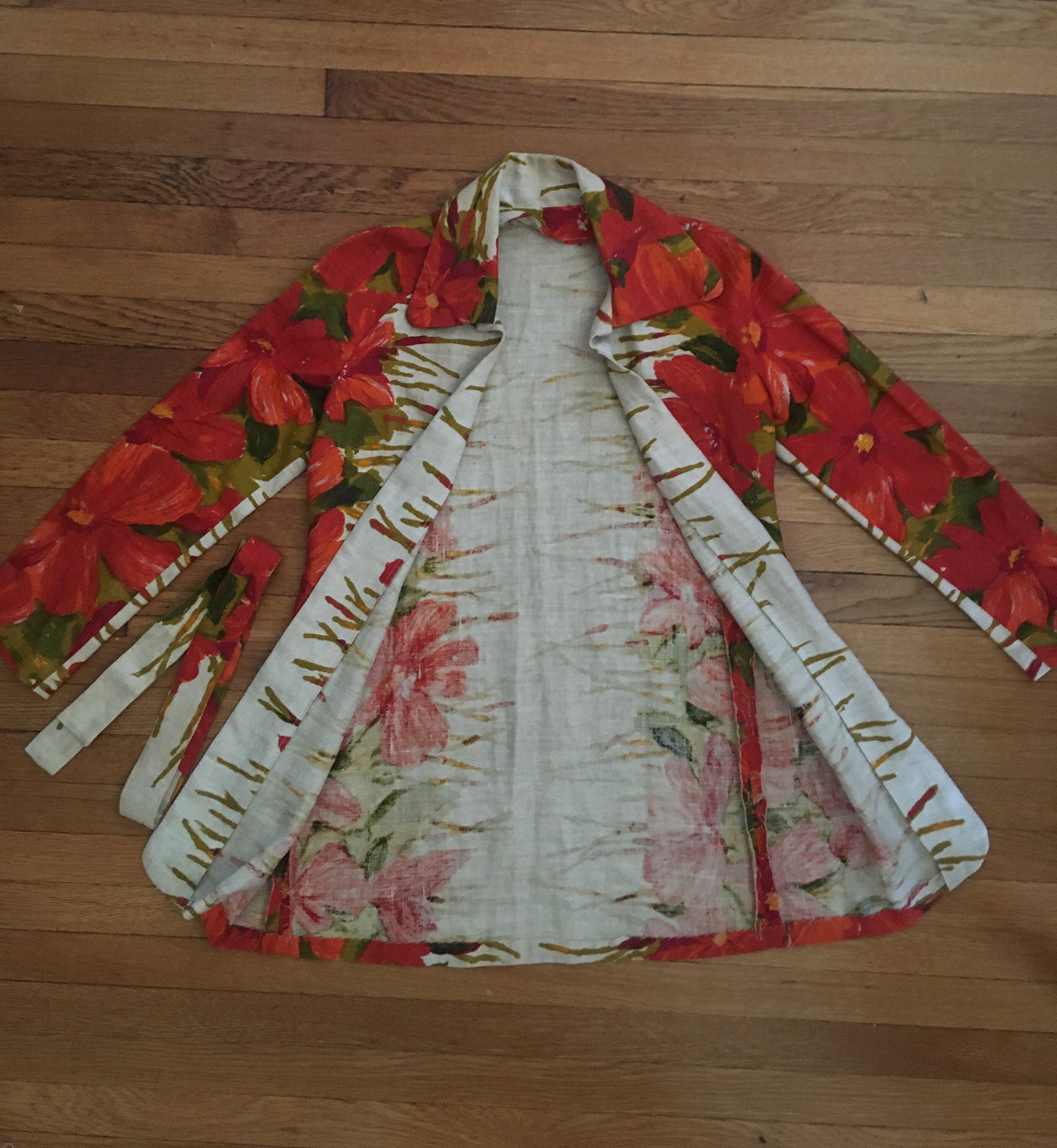 70s Bright Floral Linen Jacket With Matching Belt/handmade - Etsy