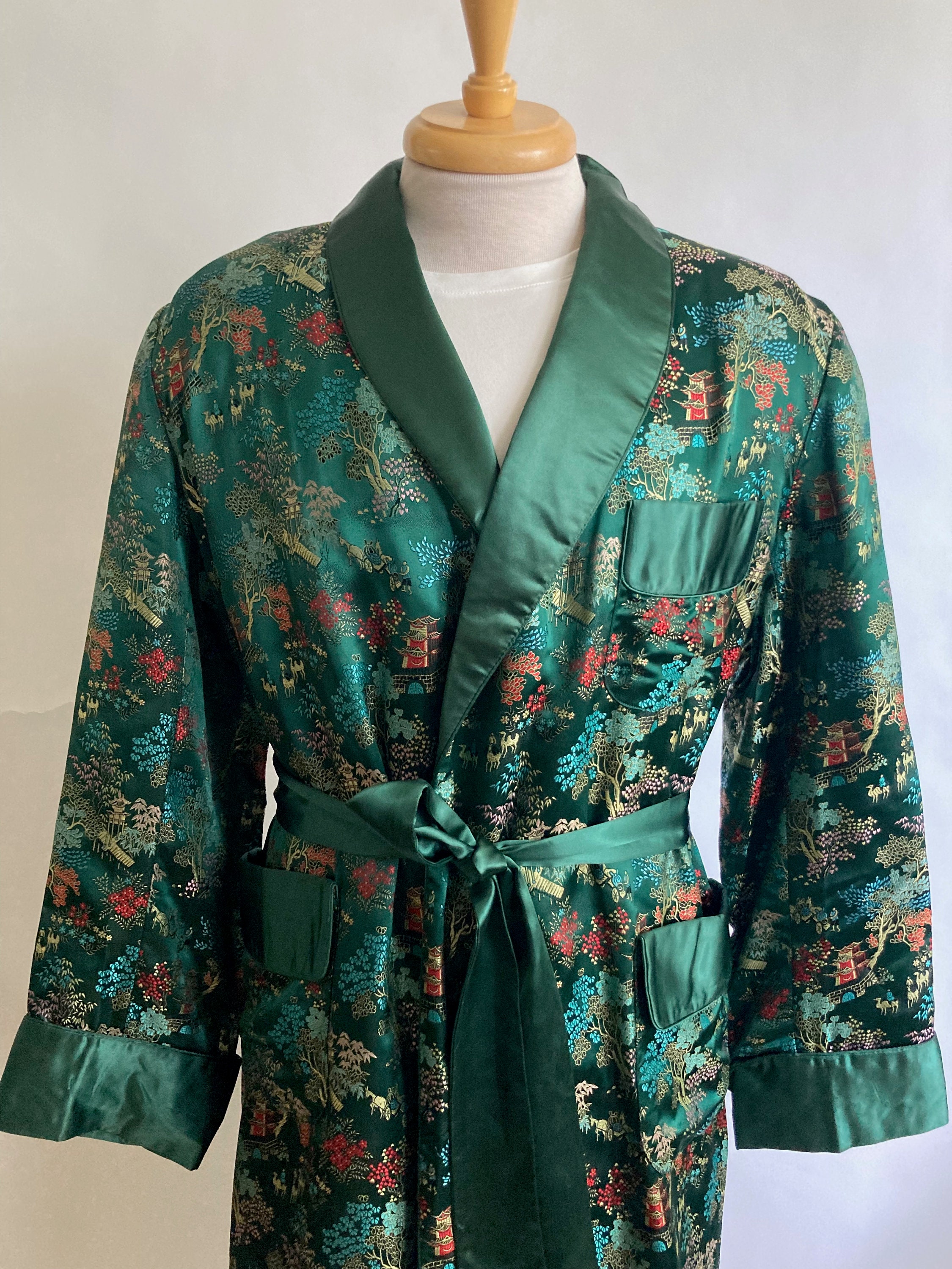 1960's Deep Green Satin Brocade Men's Smoking Robe/made in China - Etsy