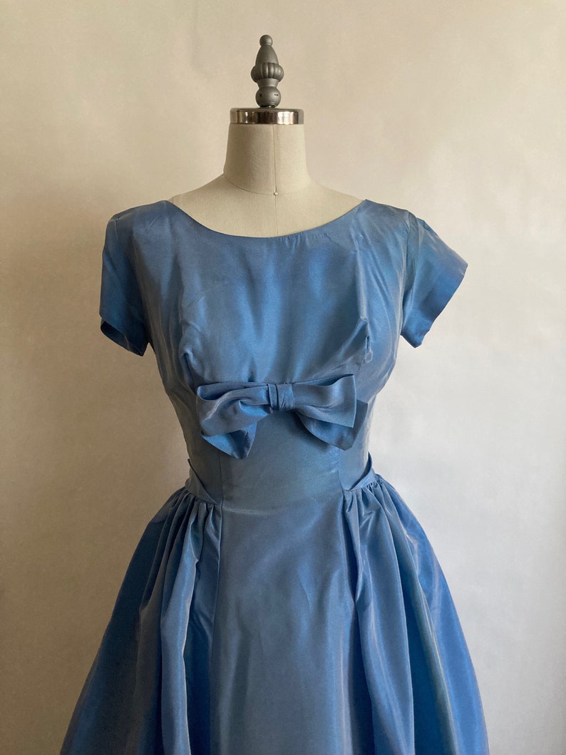 1950s Full Length Blue Cap Sleeve Taffeta Ball Gown With - Etsy