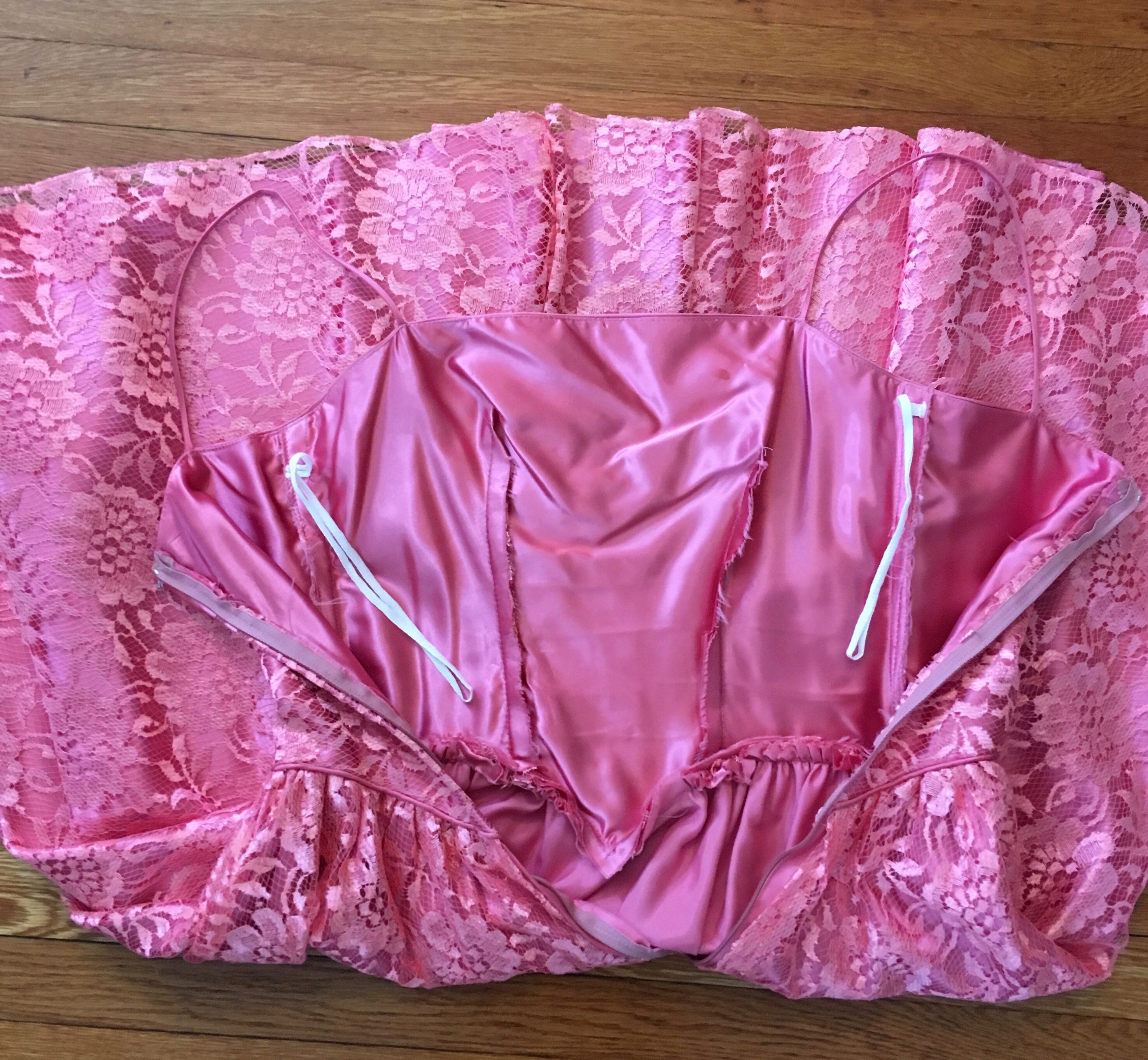 Vintage 1980's Custom Made Pink Satin & Lace Party Dress With Basque ...