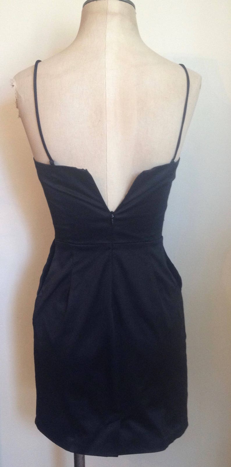 1990's Black Cotton Satin Finish Micro Mini Dress With Removable ...