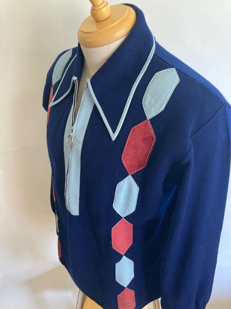 1950s Mens Leather and Wool Italian Knit Long Sleeve Ripley Kingcraft ...