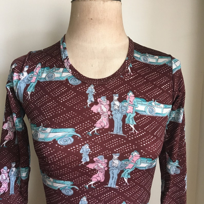 Vintage 70s 'great Gatsby' Novelty Print Huckapoo Style Crew Neck Shirt ...