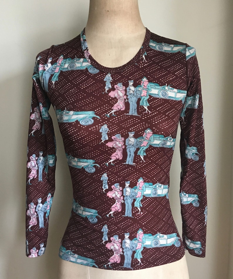Vintage 70s 'great Gatsby' Novelty Print Huckapoo Style Crew Neck Shirt ...