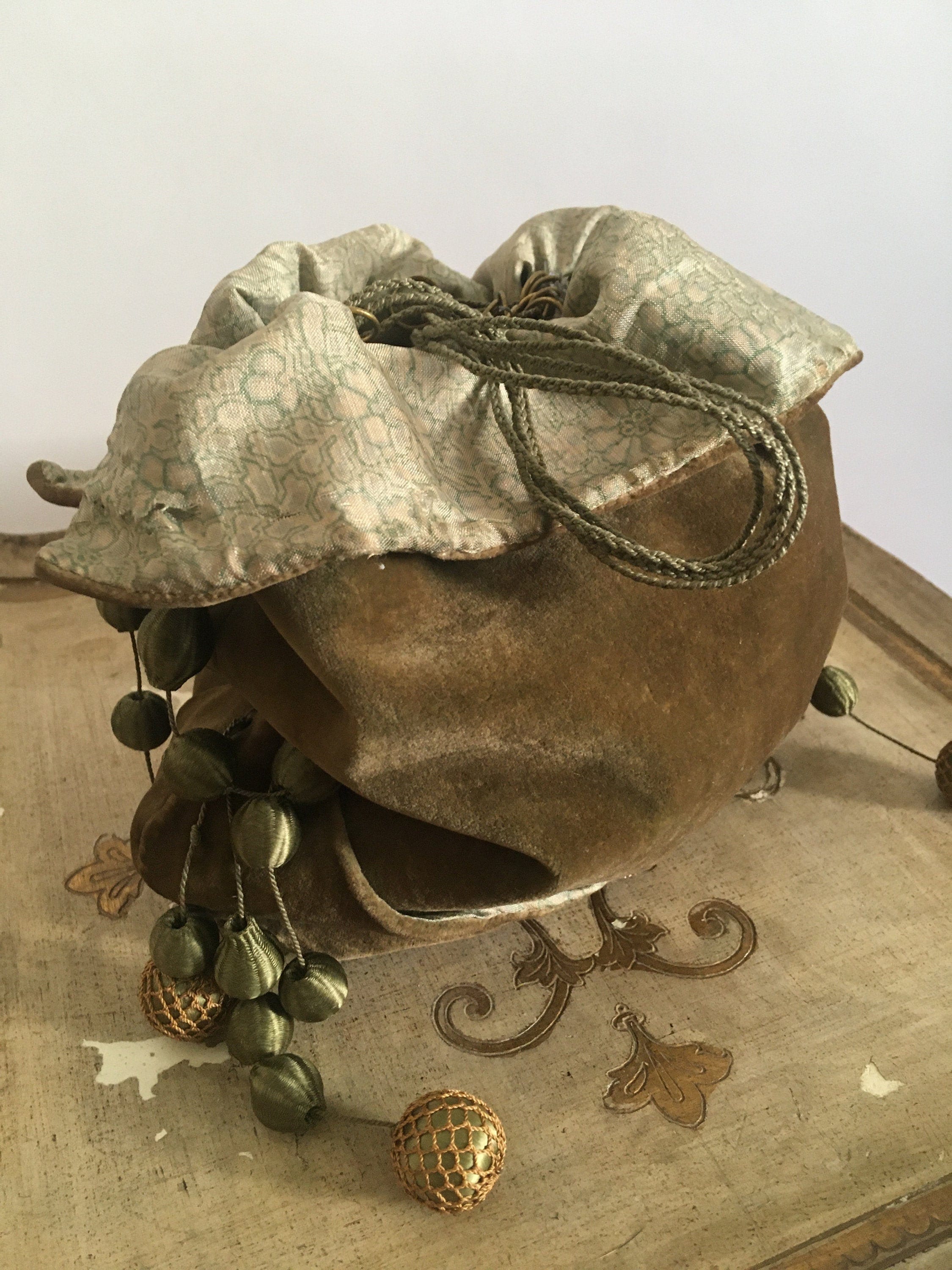 Regency Reticule Purse/green Velvet, Silk With Satin Roundels/antique ...