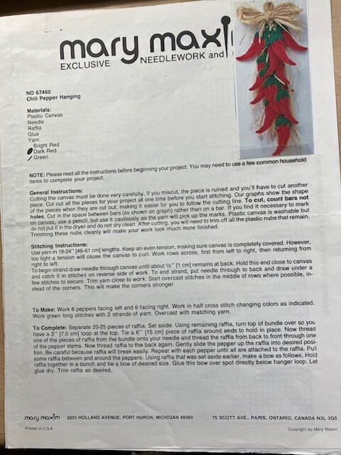 CHOICE OF - Plastic Canvas / Needlepoint Patterns - Baby Bootie, Chili ...