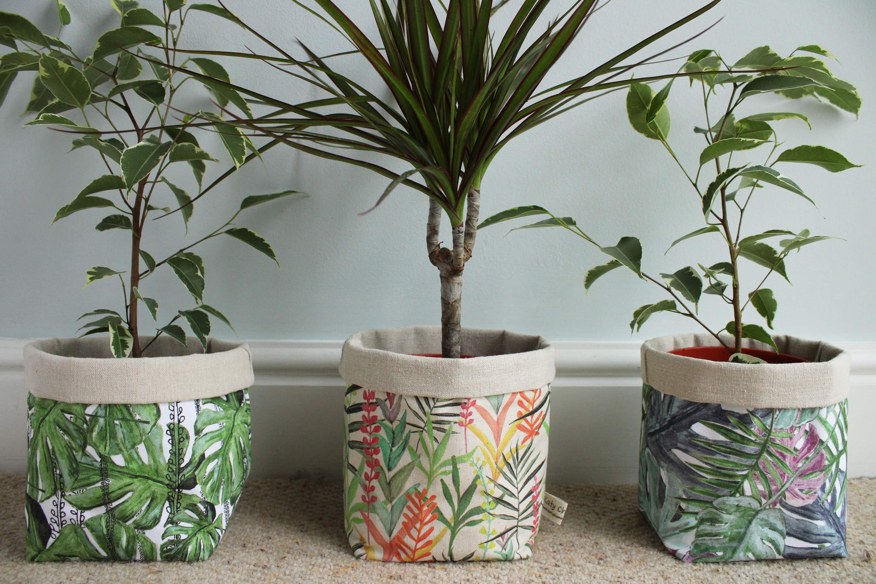 Tropical Print Plant Pot Fabric indoor planter Succulent | Etsy